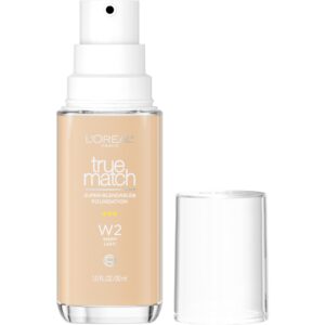 l'oreal paris true match super-blendable foundation, medium coverage liquid foundation makeup, w2, light, 1 fl oz