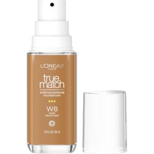 l'oreal paris true match super-blendable foundation, medium coverage liquid foundation makeup, w8, medium deep, 1 fl oz