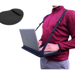 ALPHABET WONDERS Laptop Harness - Hands Free Portable Wareable Desk for Laptop 14" Tablet, Notepad, MacBook - Adjustable Straps Standing Laptop Carrier - Includes Memory Foam Mouse Pad