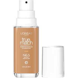 l'oreal paris true match super-blendable foundation, medium coverage liquid foundation makeup, n6.5, medium deep, 1 fl oz