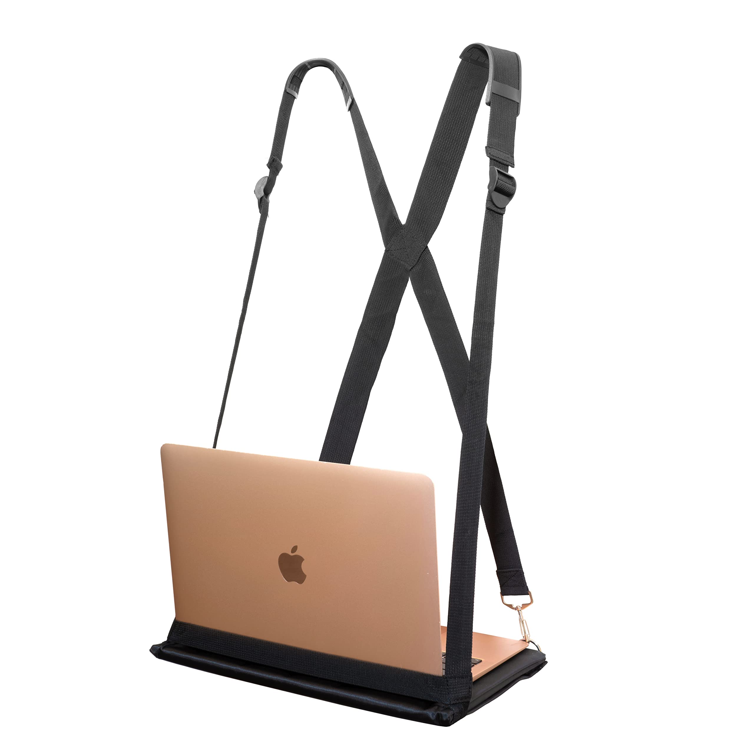 ALPHABET WONDERS Laptop Harness - Hands Free Portable Wareable Desk for Laptop 14" Tablet, Notepad, MacBook - Adjustable Straps Standing Laptop Carrier - Includes Memory Foam Mouse Pad