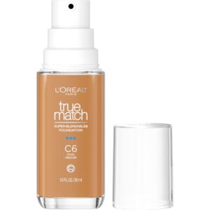 l'oreal paris true match super-blendable foundation, medium coverage liquid foundation makeup, c6, medium, 1 fl oz