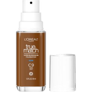 l'oreal paris true match super-blendable foundation, medium coverage liquid foundation makeup, c9, deep, 1 fl oz