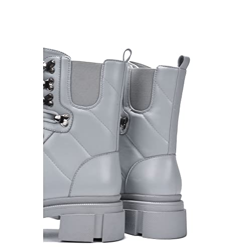 Cape Robbin Serafina Combat Boots, Lace up with D ring Chunky Block High Top Ankle Bootie Grey-10