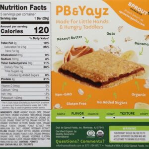 Sprout Organics PB & Yayz Sandwich Bars Peanut Butter & Banana, Organic Gluten Free Toddler Snack