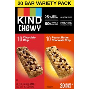 KIND KIDS Chewy Granola Bars, Chocolate Chip and Peanut Butter Chocolate Chip, Variety Pack, 100% Whole Grains, Gluten Free Bars, 0.81 oz (20 Count)