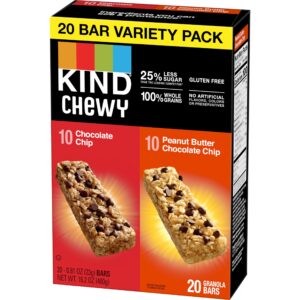 KIND KIDS Chewy Granola Bars, Chocolate Chip and Peanut Butter Chocolate Chip, Variety Pack, 100% Whole Grains, Gluten Free Bars, 0.81 oz (20 Count)