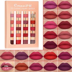 kusslippe 20 colors waterproof matte liquid lipstick set, mini long lasting 24 hours non-stick cup velvet lip gloss kit, highly-pigmented nude red liquid lipstick makeup sets for women