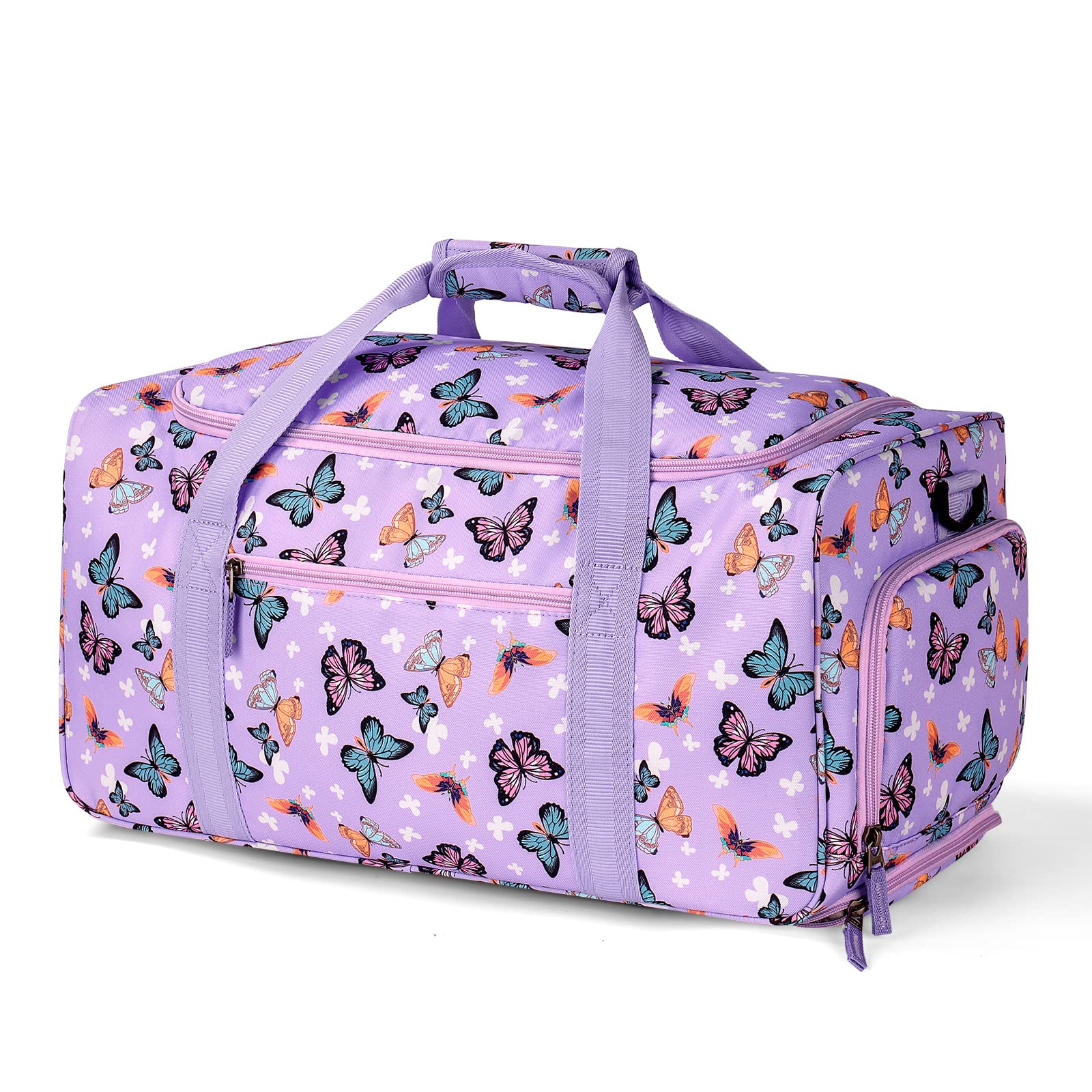 Choco Mocha Girls Butterfly Suitcase with Wheels Kids Purple Rolling Duffle Bag for Camping Teen Girls Toddler Luggage Bag for Travel, 22inch