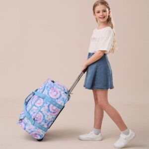 Choco Mocha Girls Butterfly Suitcase with Wheels Kids Purple Rolling Duffle Bag for Camping Teen Girls Toddler Luggage Bag for Travel, 22inch