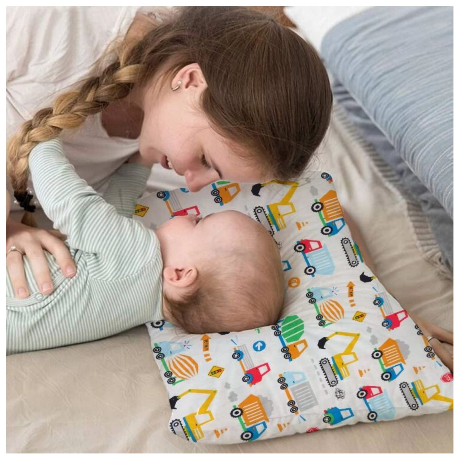 Baby Toddler Pillow Cases Trcuk Pattern - Child Pillowcase Fit Kids & Travel Pillows 13 x 18, 14 x19 - Soft Cotton Pillows Cover Set of 2, Envelope Pocket, Durable Well Stitched, Boy Girl Crib Bedding