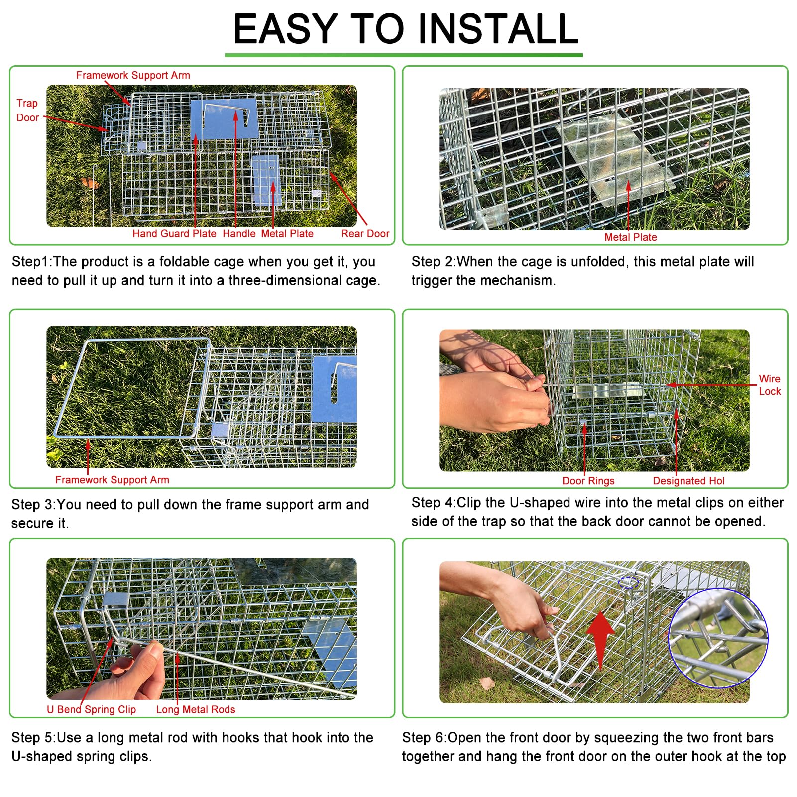 Live Animal Cage Trap,24 X 7 X 8In Animal Trap for Rabbits,Stray Cats,Squirrels,Humane Cat Trap,Foldable Live Traps Cage with Handle for Groundhogs,Opossums