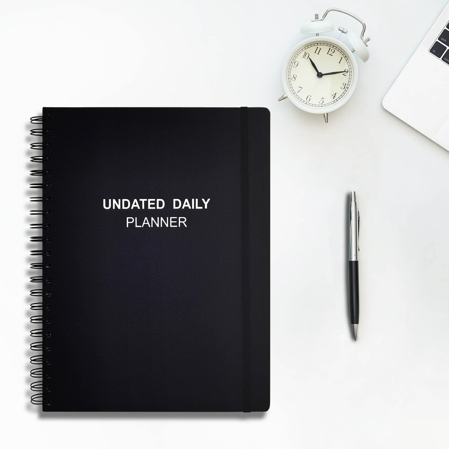 A4 Undated Daily Planner Notebook- Daily Productivity Planner with Hourly Schedules, Action Items and Follow-up, Daily Organizer to Improve Time Management, 8.5 × 11 Inch, Black PU Daily Planner 2024