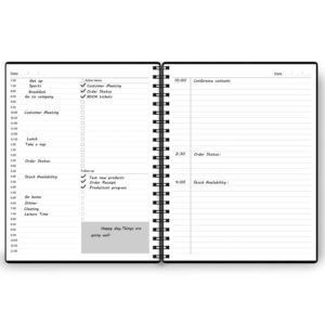 A4 Undated Daily Planner Notebook- Daily Productivity Planner with Hourly Schedules, Action Items and Follow-up, Daily Organizer to Improve Time Management, 8.5 × 11 Inch, Black PU Daily Planner 2024