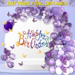 Butterfly Birthday Party Decorations Girls - 124PCS Butterfly Party Supplies, Balloon Arch/ Garland Kit, Butterfly Backdrop, Tablecloth, Latex Balloons, Metallic Balloons, 3D Butterfly Wall Decors