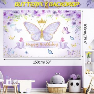 Butterfly Birthday Party Decorations Girls - 124PCS Butterfly Party Supplies, Balloon Arch/ Garland Kit, Butterfly Backdrop, Tablecloth, Latex Balloons, Metallic Balloons, 3D Butterfly Wall Decors