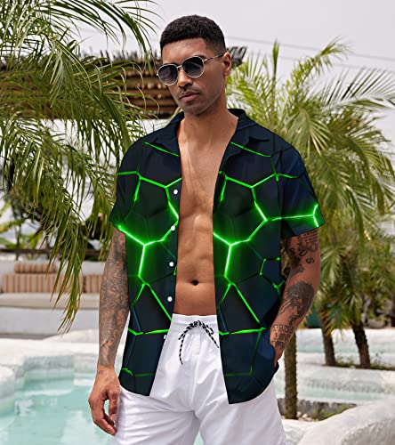 ALISISTER Men Shirt Flash Lava 3D Graphic Hawaiian Tropical Aloha Slimming Fit Tops Short Sleeve Button Down Collar Summer Beach Clothing