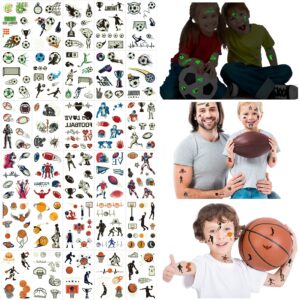 konsait 30 sheets football soccer baseball temporary tattoos, luminous mixed styles fake waterproof tattoos stickers, kids rugby football baseball party favors world cup gift bag fillers