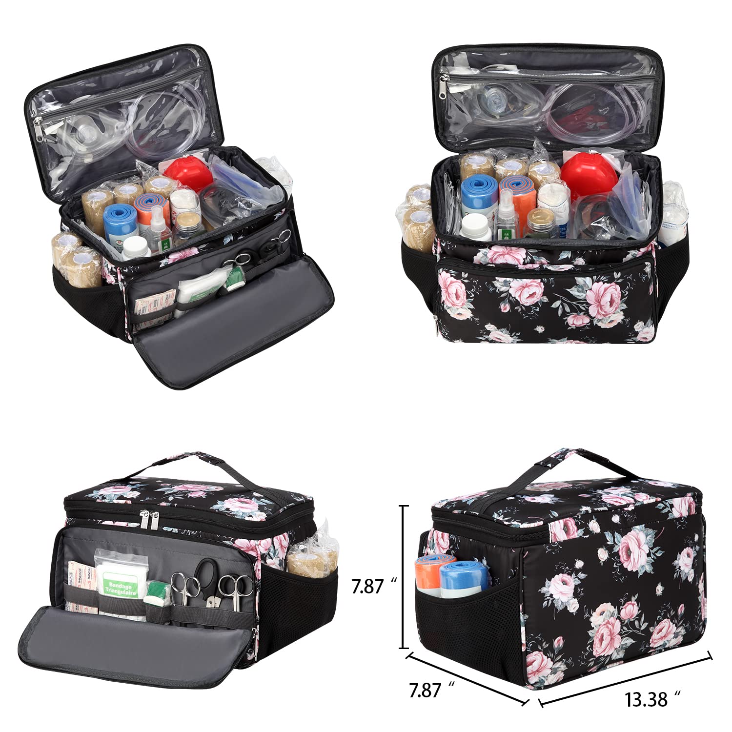 Medicine Organizer Travel Pill Bottle Organizer Medication Travel Pill Case Women Medicine Storage Med Bag Pill Carrier Prescription Emergency Med Manager Holders Tablets Large Nurse Patient Doctor