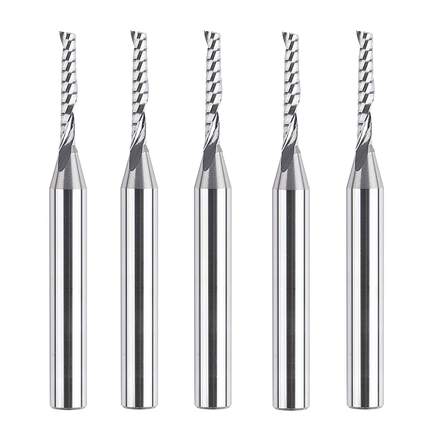 SpeTool 5PCS O Flute Spiral Upcut Router Bit Set 1/4 Inch Shank with 1/8 Inch Cutting Diameter, Carbide Singe Flute Aluminum Cutting End Mill for CNC Router