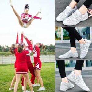 JITUUE White Women Cheer Shoes Walking Girls Tennis Soft Dance Cheerleading Sneakers(White,8