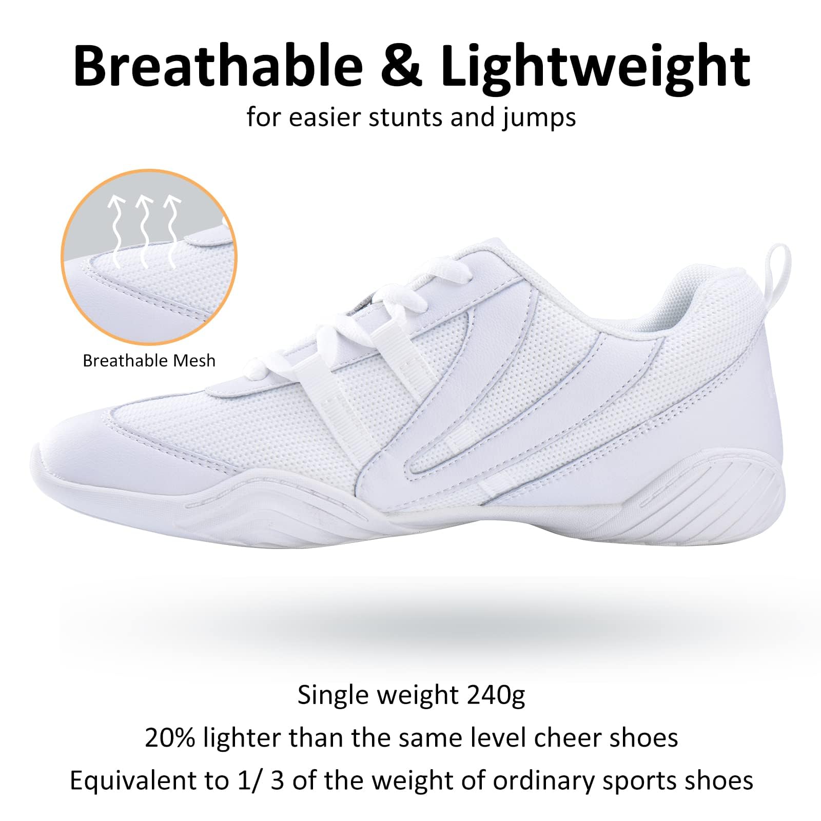 JITUUE White Women Cheer Shoes Walking Girls Tennis Soft Dance Cheerleading Sneakers(White,8