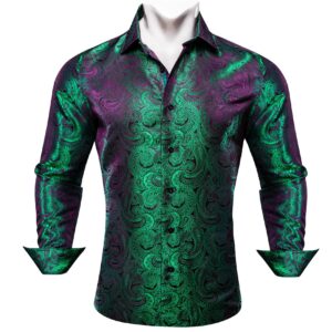 barry.wang mens shirt unique paisley long sleeve silk woven flower dress shirts regular button up wedding/casual formal