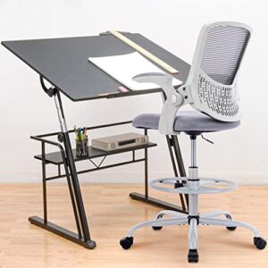 Tall Office Chair, Drafting Chair, Standing Desk Chair, High Adjustable Office Mesh Chair, Ergonomic Counter Height Computer Rolling Chair with Flip-up Armrests and Foot-Ring for Bar Height Desk