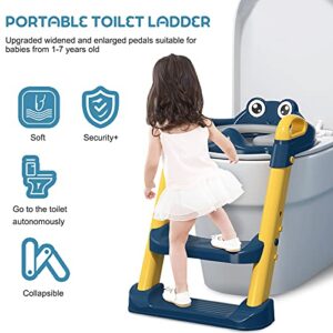 HAHONIA Potty Training Seat for Toddlers, Foldable Potty Training Toilet with Step Stool Ladder, Toddler Potty Seat with Upgraded Height-adjustable Wide Step & Soft Cushion Splash Guard Blue