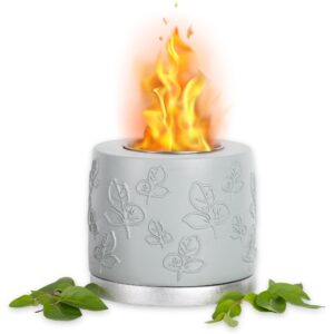 daxxie concrete tabletop fire pit bowl/fireplace for indoor and outdoor, ethanol fuel, home deco, portable, s'mores maker, marshmallow roaster (musty green)