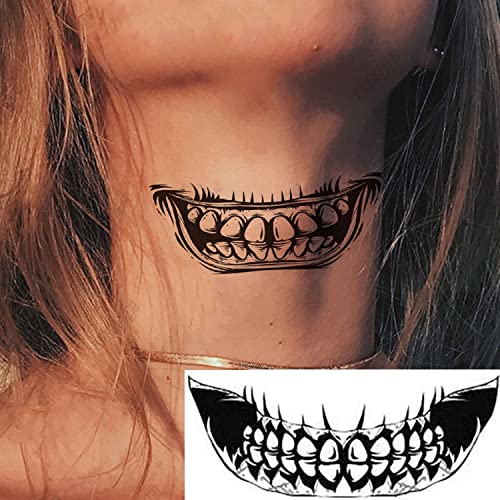 Halloween Temporary Tattoos Mouth Dark Black Face Mouth Teeth Stickers Terror Waterproof Ornaments for Adults kids 10pcs Halloween Tattoos Stickers Decal Party Decoration Supplies