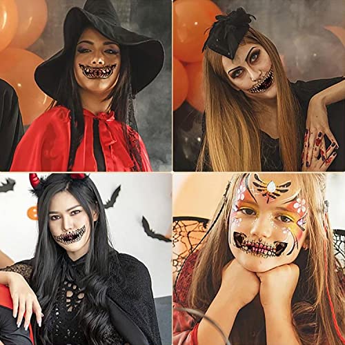 Halloween Temporary Tattoos Mouth Dark Black Face Mouth Teeth Stickers Terror Waterproof Ornaments for Adults kids 10pcs Halloween Tattoos Stickers Decal Party Decoration Supplies