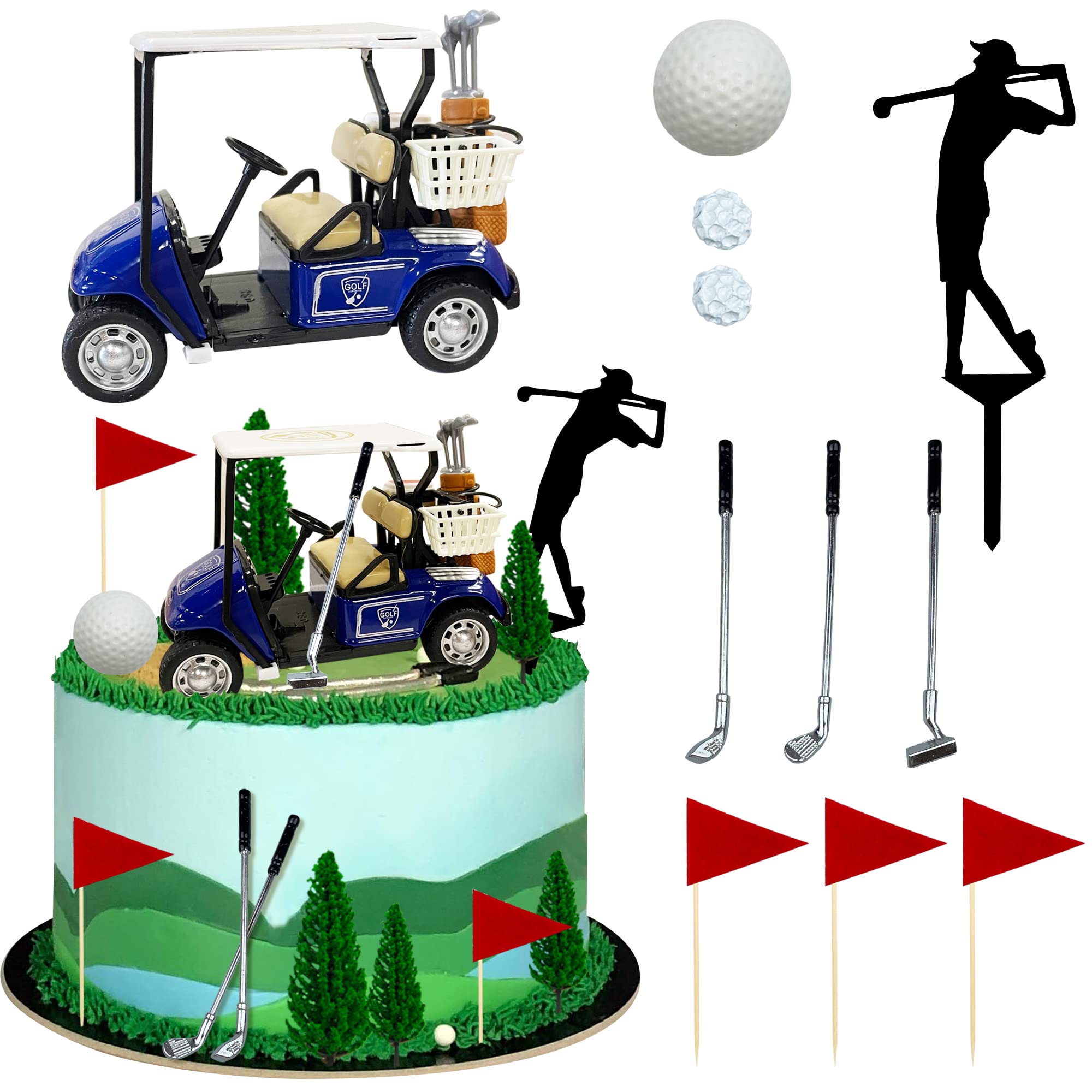 Golf Cake Decorations Heading for The Blue Cake Topper Birthday Decorations for Golfers with Cart Flag Golf Ball for Men Sport Golf Theme Party Supply