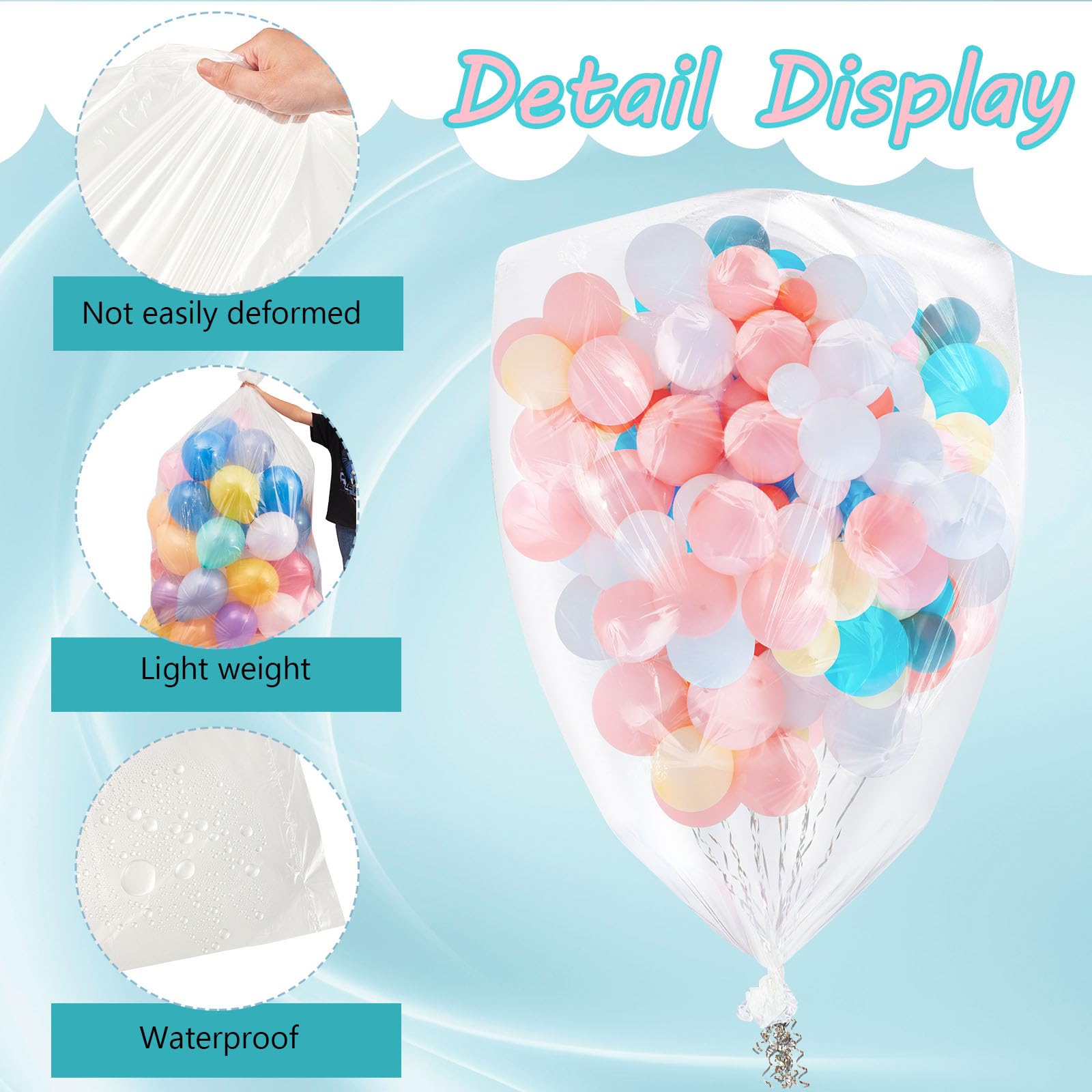 Large Balloon Bags for Transport Clear Balloon Drop Bag Plastic Bags for Balloons Big Balloon Carrying Bag Giant Storage Bags for Birthday Celebration Eve Party Supplies (98.4 x 59.1 Inch,2 Pcs)