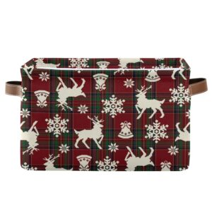 christmas bells reindeer storage basket fabric laundry baskets winter snowflake xmas red green buffalo plaid storage boxes organizer bag for cloth toy book storage cubes shelf closet bins 16×12×8