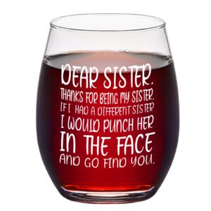 dazlute funny sister gifts from sister brother, thanks for being my sister stemless wine glass for women friend female girls stepsister sister in law soul sister on birthday galentines christmas, 15oz