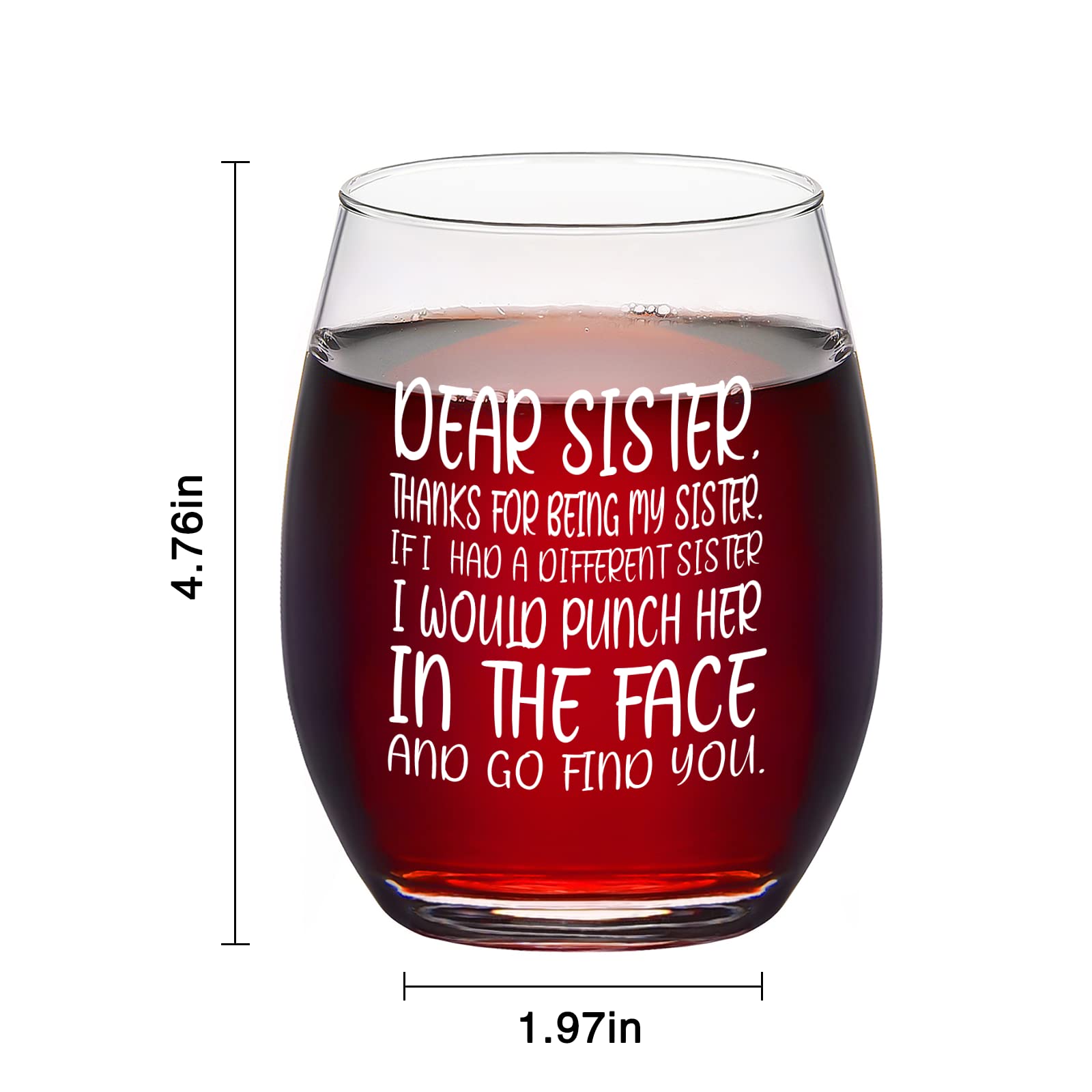 DAZLUTE Funny Sister Gifts from Sister Brother, Thanks for Being My Sister Stemless Wine Glass for Women Friend Female Girls Stepsister Sister in Law Soul Sister on Birthday Galentines Christmas, 15Oz