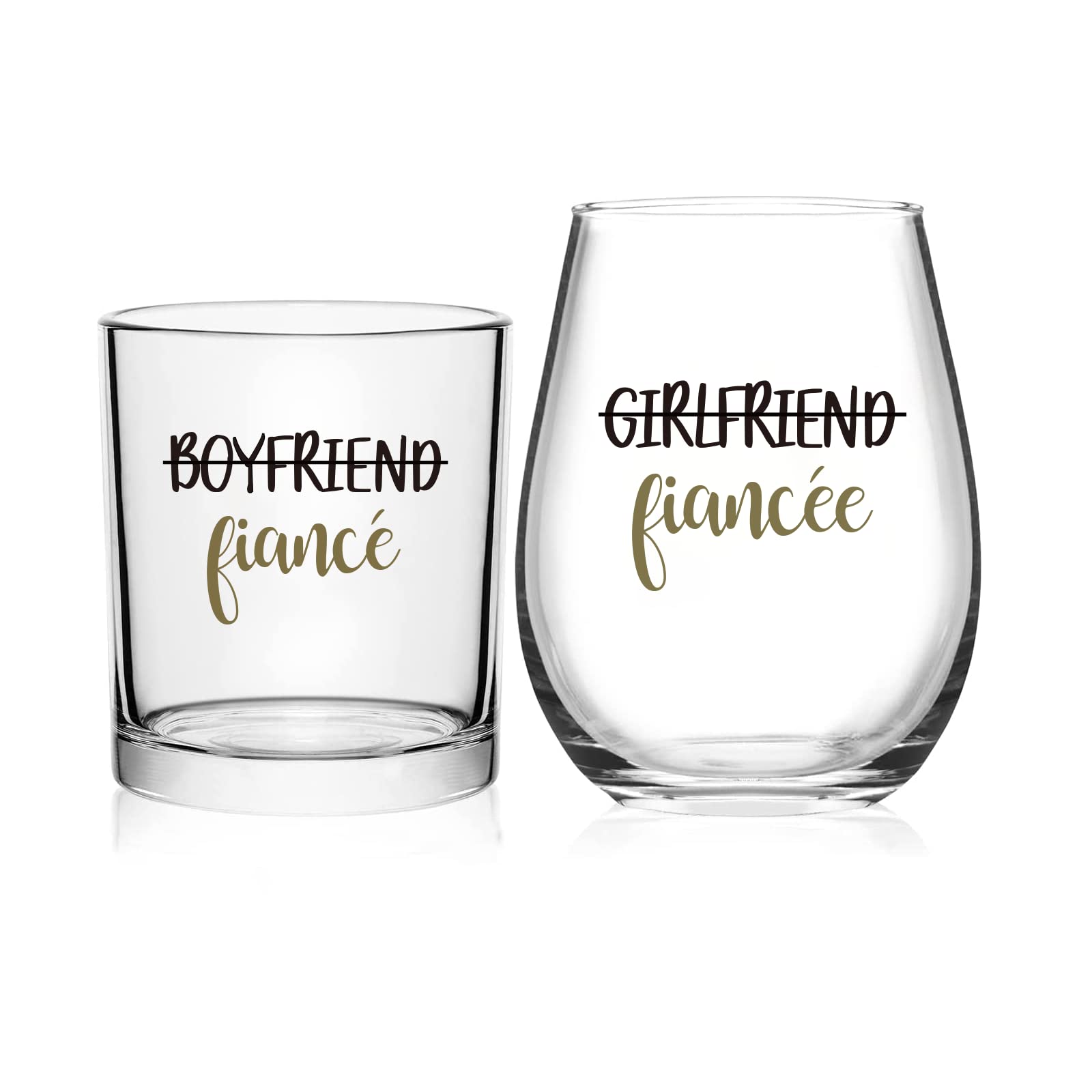 DAZLUTE Engagement Gifts for Couples, Boyfriend and Girlfriend Wine and Whiskey Glass Gifts Set，Wedding Gifts Valentine’s Day Gifts Bridal Shower Gifts for Mr Mrs Him Her Bride Groom Fiance Fiancee