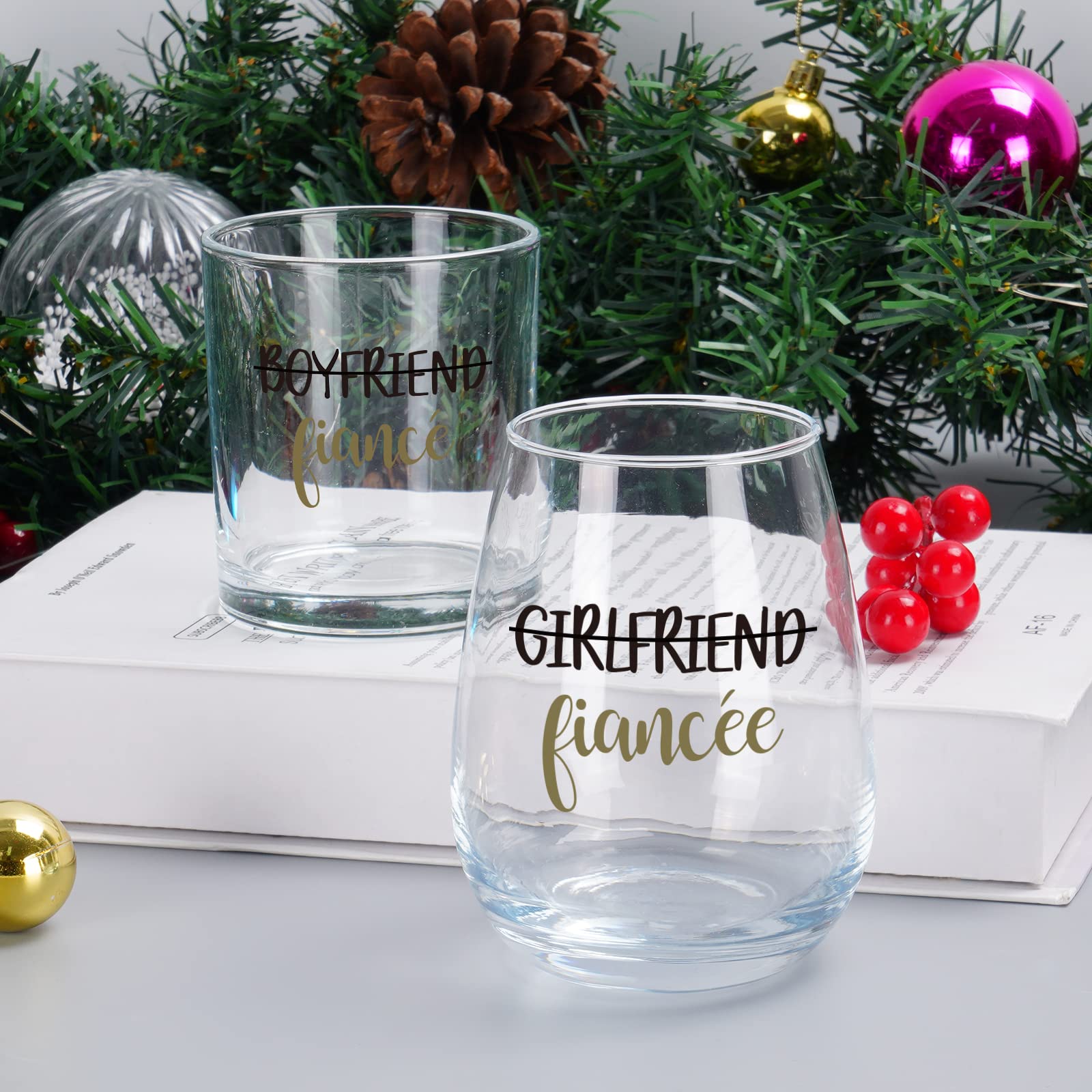 DAZLUTE Engagement Gifts for Couples, Boyfriend and Girlfriend Wine and Whiskey Glass Gifts Set，Wedding Gifts Valentine’s Day Gifts Bridal Shower Gifts for Mr Mrs Him Her Bride Groom Fiance Fiancee