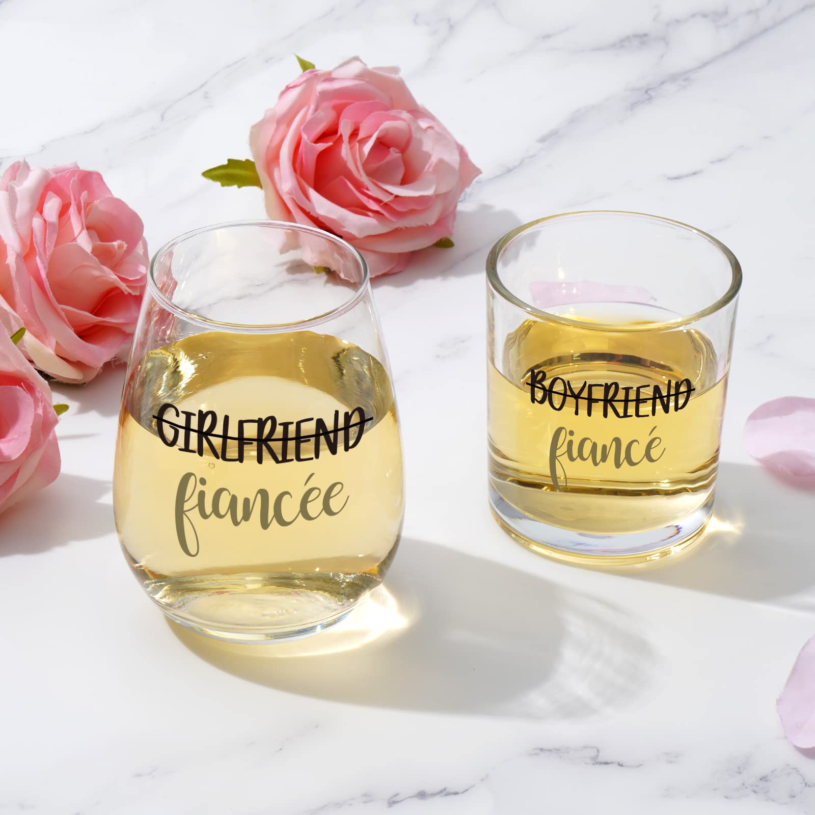 DAZLUTE Engagement Gifts for Couples, Boyfriend and Girlfriend Wine and Whiskey Glass Gifts Set，Wedding Gifts Valentine’s Day Gifts Bridal Shower Gifts for Mr Mrs Him Her Bride Groom Fiance Fiancee