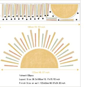 astrkiz Large Boho Half Sun Wall Decals Peel and Stick, Watercolor Pastel Sun Decal Sunrise Wall Murals Stickers, Sunshine Wall Stickers for Kids Room Playroom Nursery Bedroom, 48.07" x 24.82"