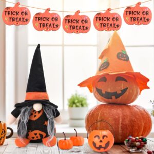 Halloween Tiered Tray Decor Home Table Deccorations - Cute Gnomes Plush and Bead Garland, Trick or Treat Signs Pumpkin Bucket with Led, Foam Pumpkin, Farmhouse Rustic, Black