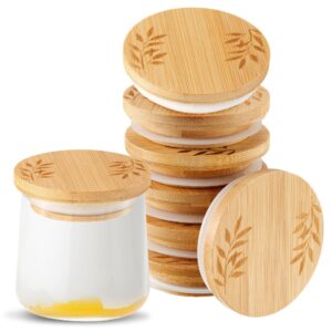 tessco 6 pcs yogurt jar lids set bamboo jar lids wooden lids compatible with oui yogurt jars round reusable canning lids covers for yogurt jars with silicone sealing rings for yogurt food storage