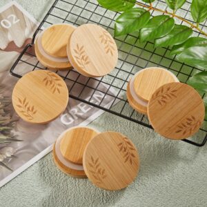 Tessco 6 Pcs Yogurt Jar Lids Set Bamboo Jar Lids Wooden Lids Compatible with Oui Yogurt Jars Round Reusable Canning Lids Covers for Yogurt Jars with Silicone Sealing Rings for Yogurt Food Storage