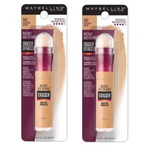 pack of 2 maybelline new york instant age rewind instant eraser multi-use concealer, golden # 142