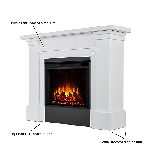 Real Flame Manus 64" Grand Electric Fireplace, Free-Standing with Mantel & Real Wood Finish - 6 Flame Colors, 5 Brightness Levels