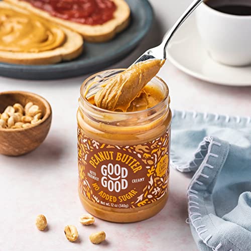 GOOD GOOD Creamy Peanut Butter Keto Friendly - Low Carb & No Added Sugars - Vegan - No Palm Oil or Preservatives - Non-GMO - 12 oz / 340g (Pack of 1)