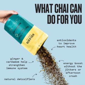 Kolkata Chai Signature Masala Chai mix, 100% Organic Black Tea, Makes 20 cups, Premium loose leaf tea and spice blend, All Natural, 4.23 oz