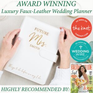 PERSONALIZED Wedding Planner Book and Organizer for The Bride Ð Faux Leather 'Future Mrs' Wedding Binder I Wedding Planning Book Checklist I Includes Pen, Bookmark & Stickers I Perfect Engagement Gift