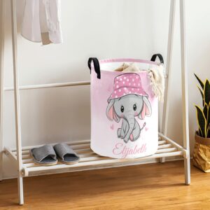 Personalized Baby Laundry Basket for Boys Girls with Name Custom Laundry Hamper with Handle Collapsible Organizer Storage Bathroom Living Room Bedroom Decor (Baby Elephant)